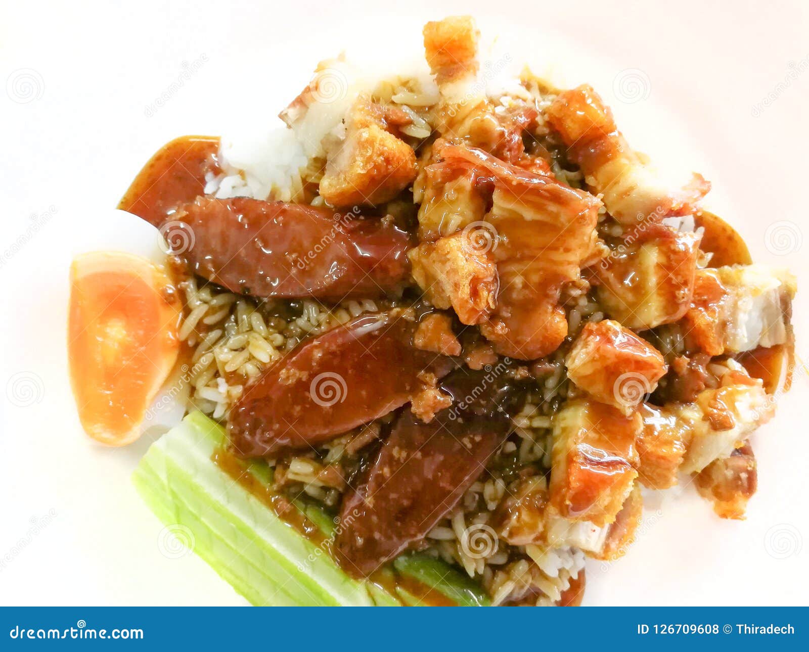 Crispy and Red Pork on Rice Stock Photo - Image of crispy, delicious ...