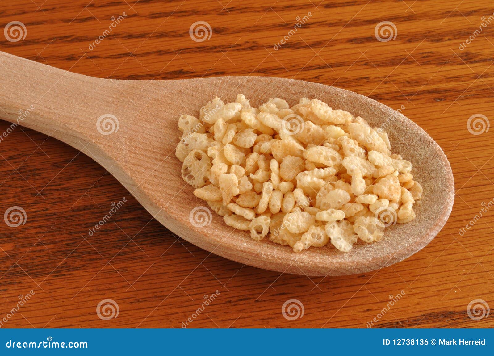 Crispy Rice Cereal on Wooden Spoon Stock Photo - Image of wooden, rice ...
