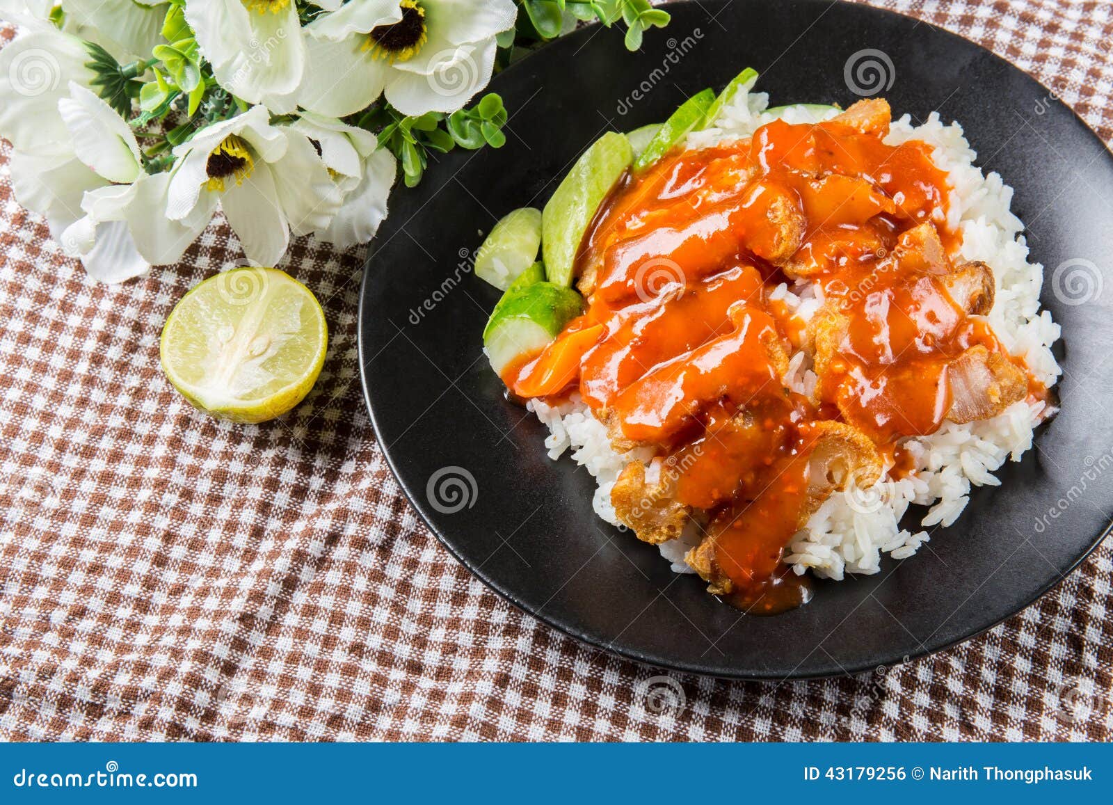 Crispy Roasted Belly Pork Chinese Style and Rice Stock Photo - Image of ...