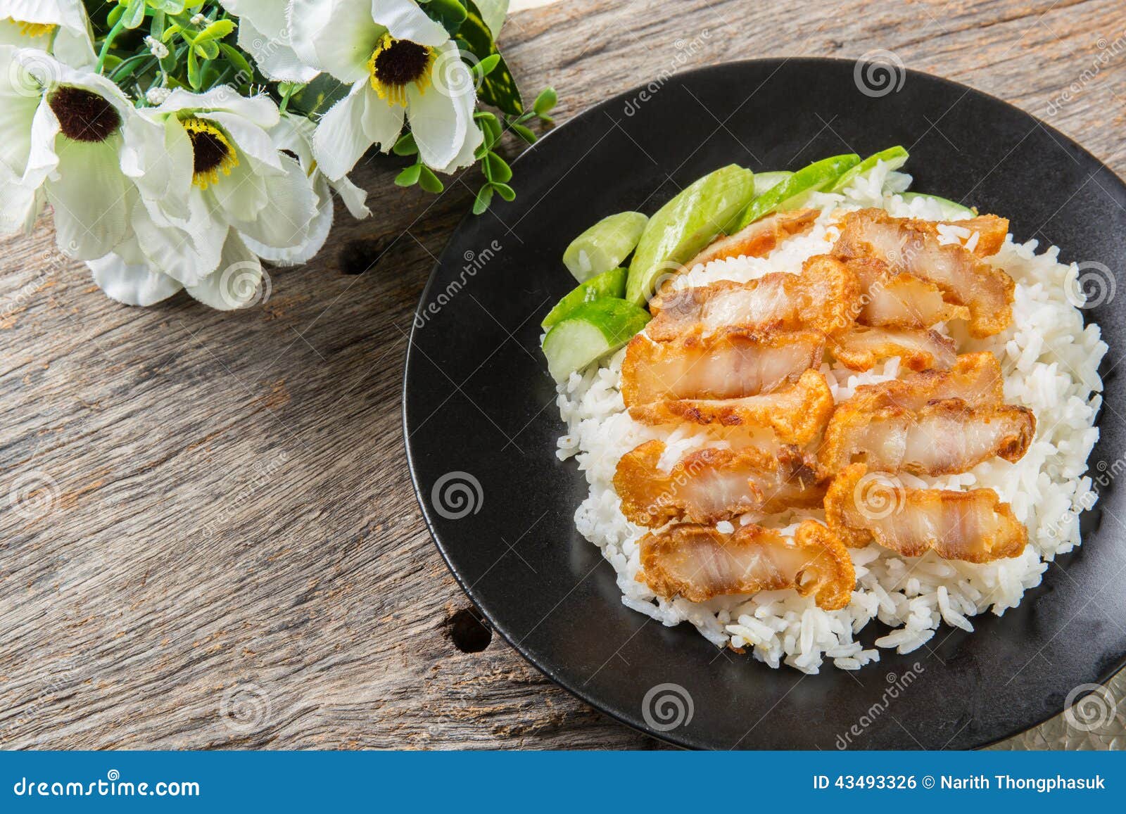 Crispy Roasted Belly Pork Chinese Style and Rice Stock Photo - Image of ...