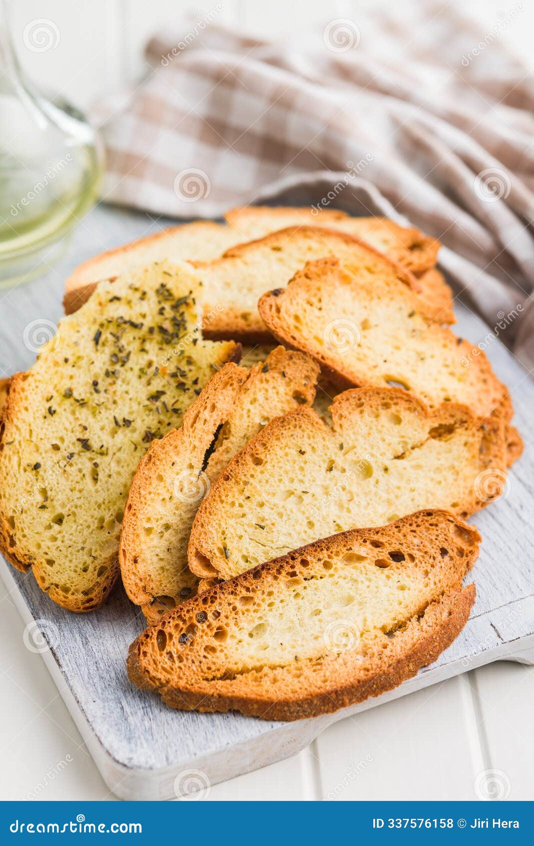 Crispy Roasted Bruschetta Bread on Cutting Board Stock Photo - Image of ...