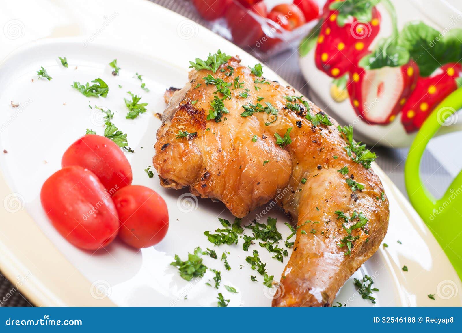Crispy Roasted Chicken Quarter Stock Photo - Image of nutrition, body ...