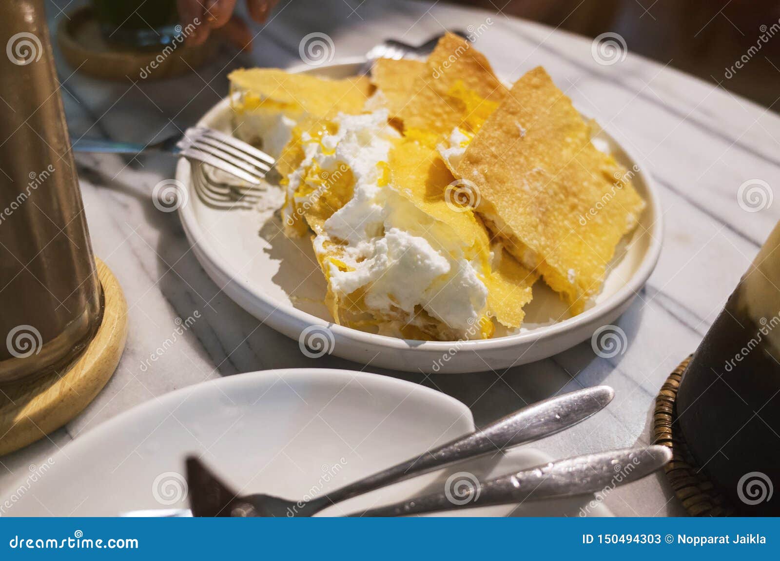 Crispy Roti with Thai Sweet and Whipped Cream Stock Image - Image of ...