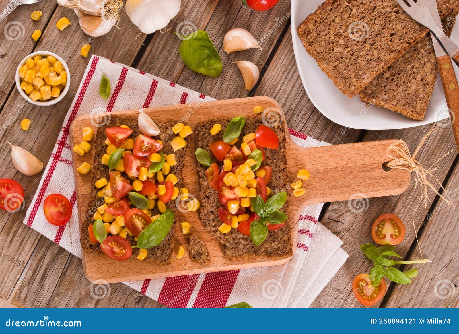 Crispy Rye Bread with Sesame Seeds, Arugula and Sweet Corn. Stock Image ...