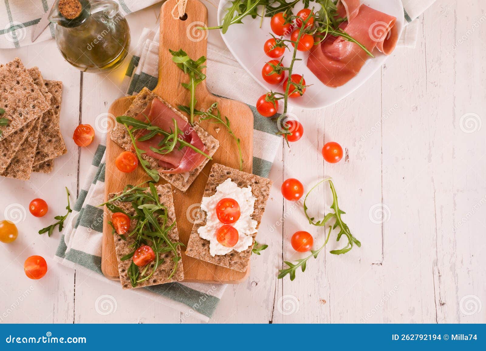 Crispy Rye Bread with Sesame Seeds, Ham and Cottage Cheese. Stock Photo ...