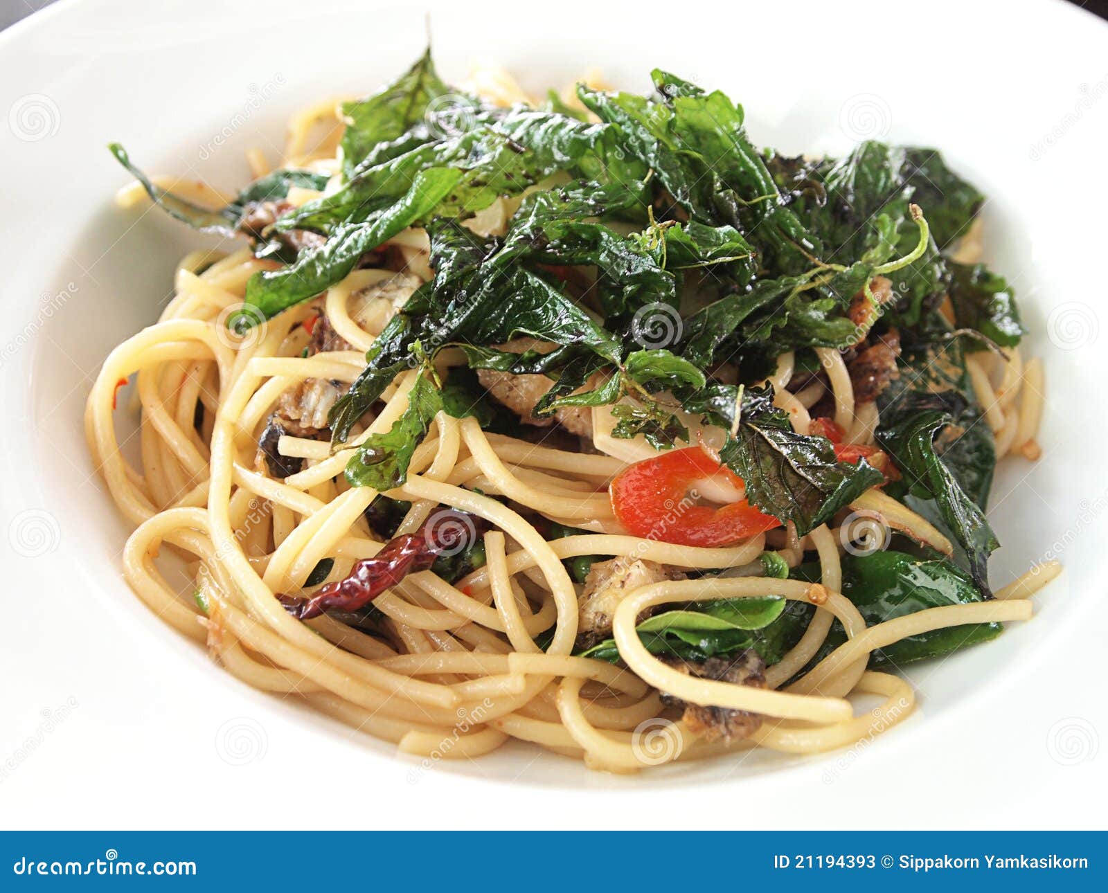 Crispy Salted Fish Spaghetti Stock Image - Image of pasta, lunch: 21194393