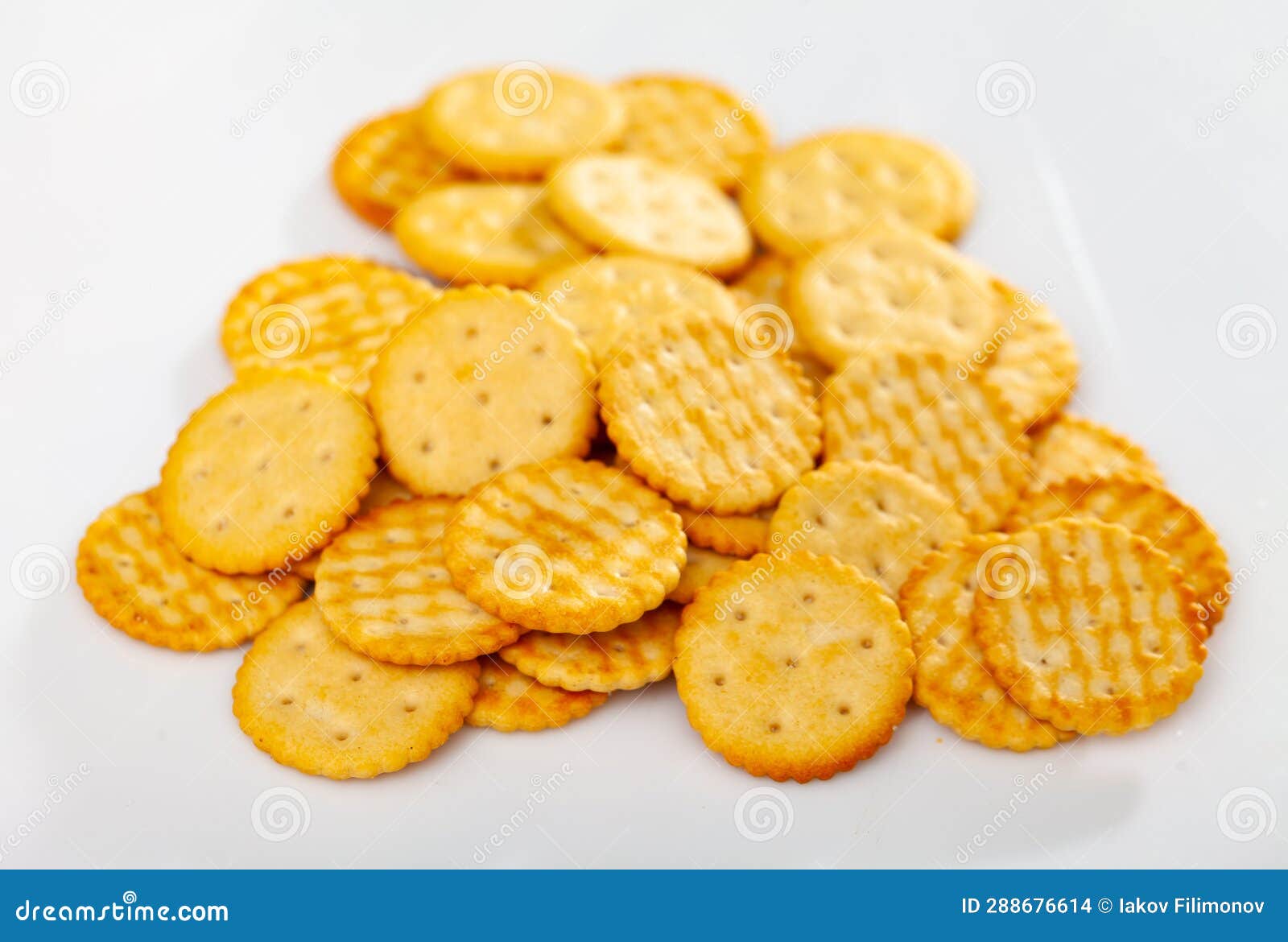 Crispy Salted Round Crackers on White Table Stock Photo - Image of ...