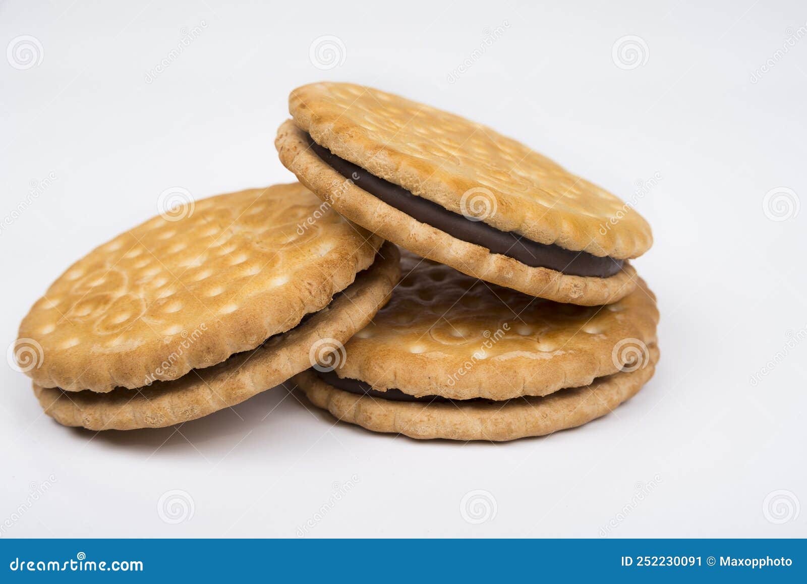 Crispy Sandwich Biscuits with Fluffy Cream on a White Stock Image ...