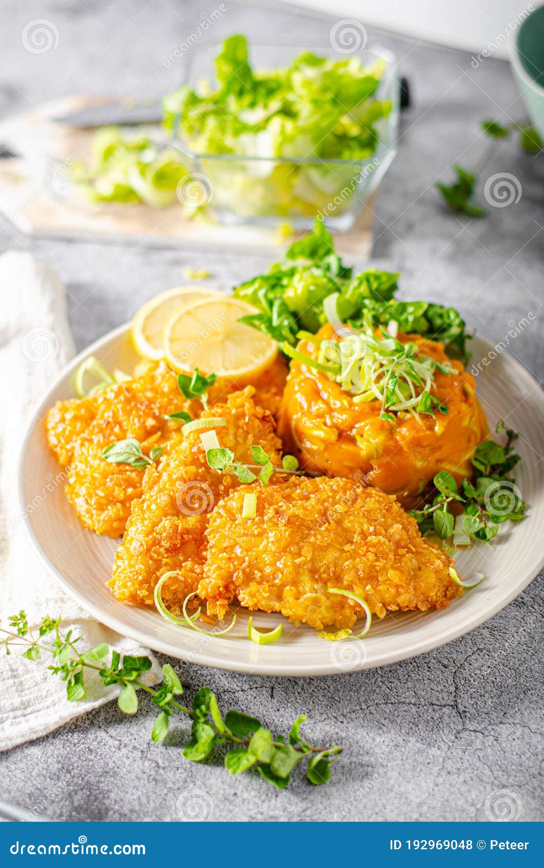 Crispy Schnitzel with Cornflakes Stock Photo - Image of cornflakes ...