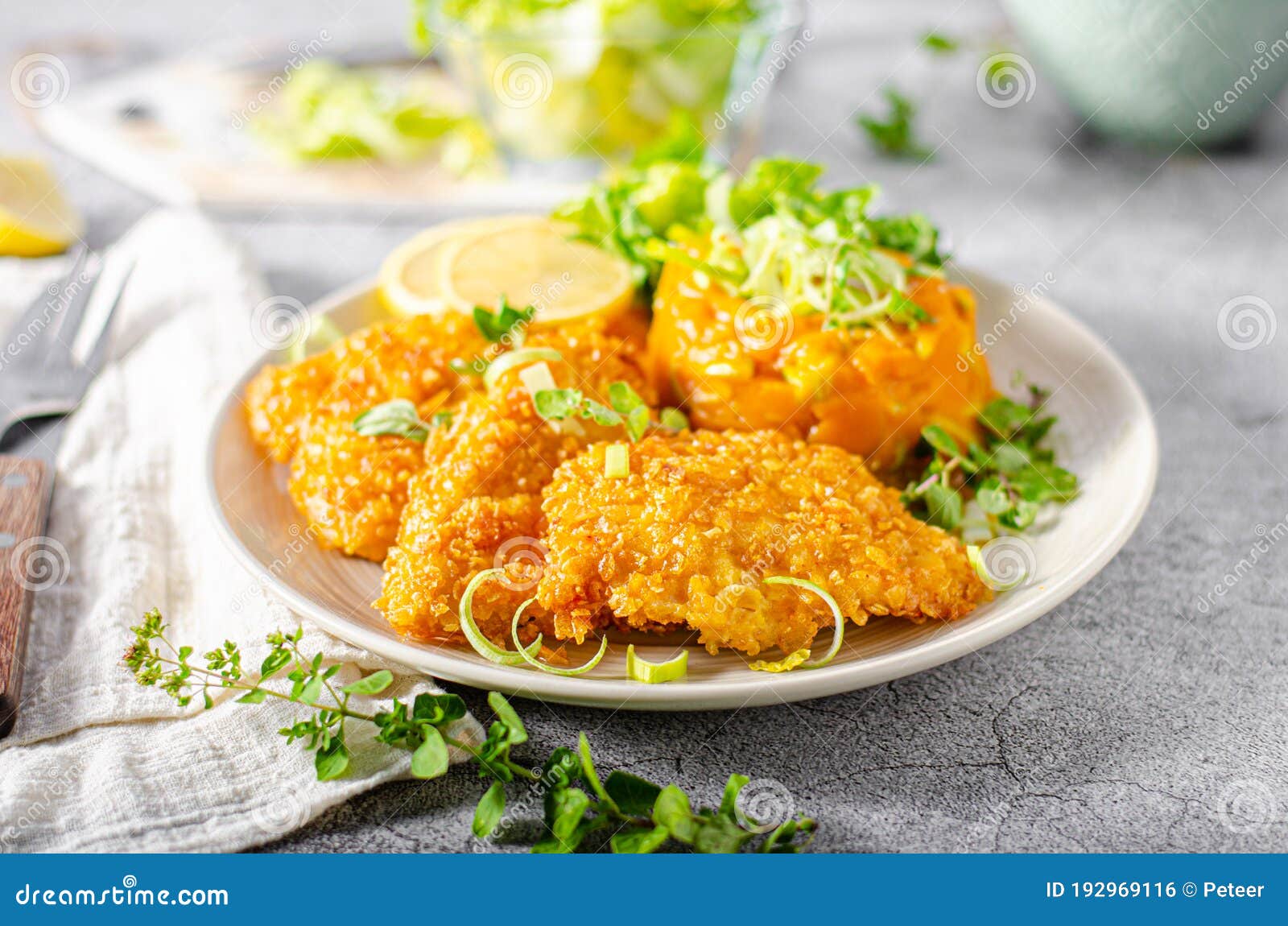Crispy Schnitzel with Cornflakes Stock Photo - Image of golden, cutlet ...