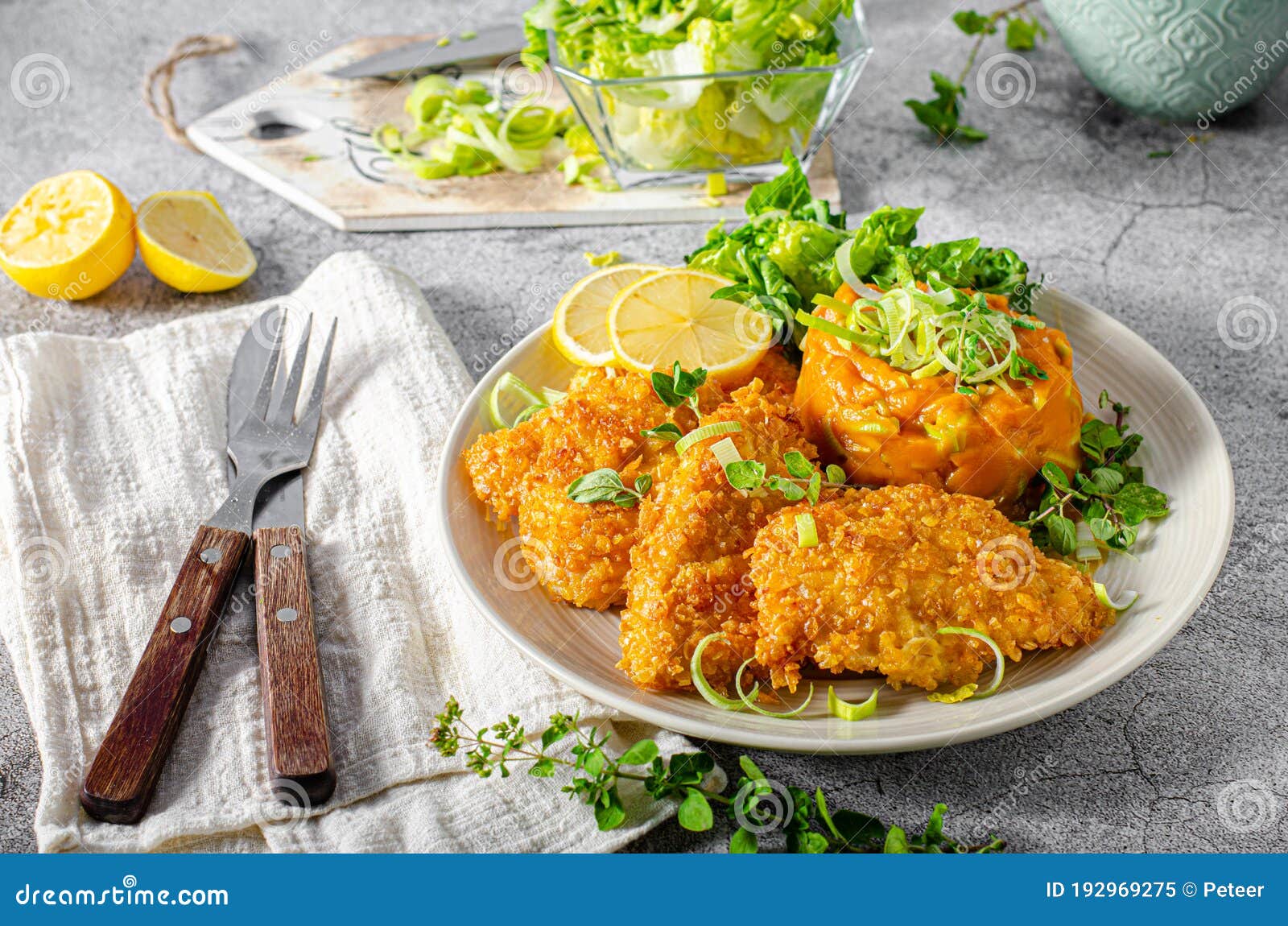 Crispy Schnitzel with Cornflakes Stock Image - Image of escalope ...