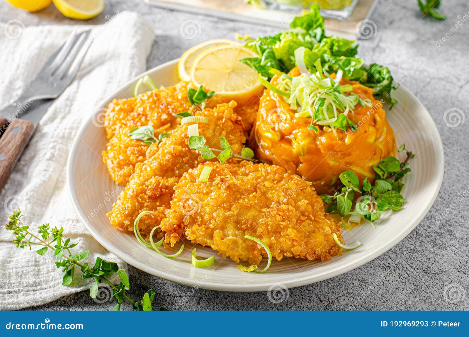 Crispy Schnitzel with Cornflakes Stock Image - Image of corn, fastfood ...