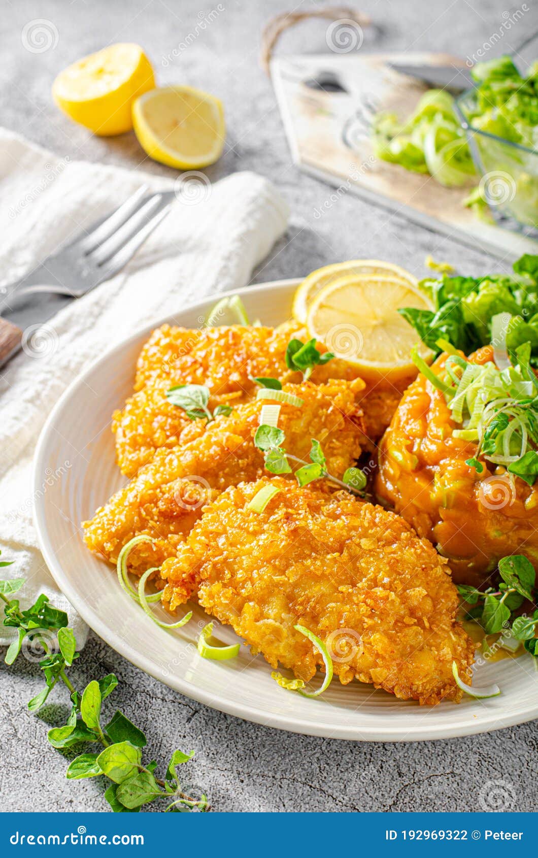 Crispy Schnitzel with Cornflakes Stock Photo - Image of escalope ...
