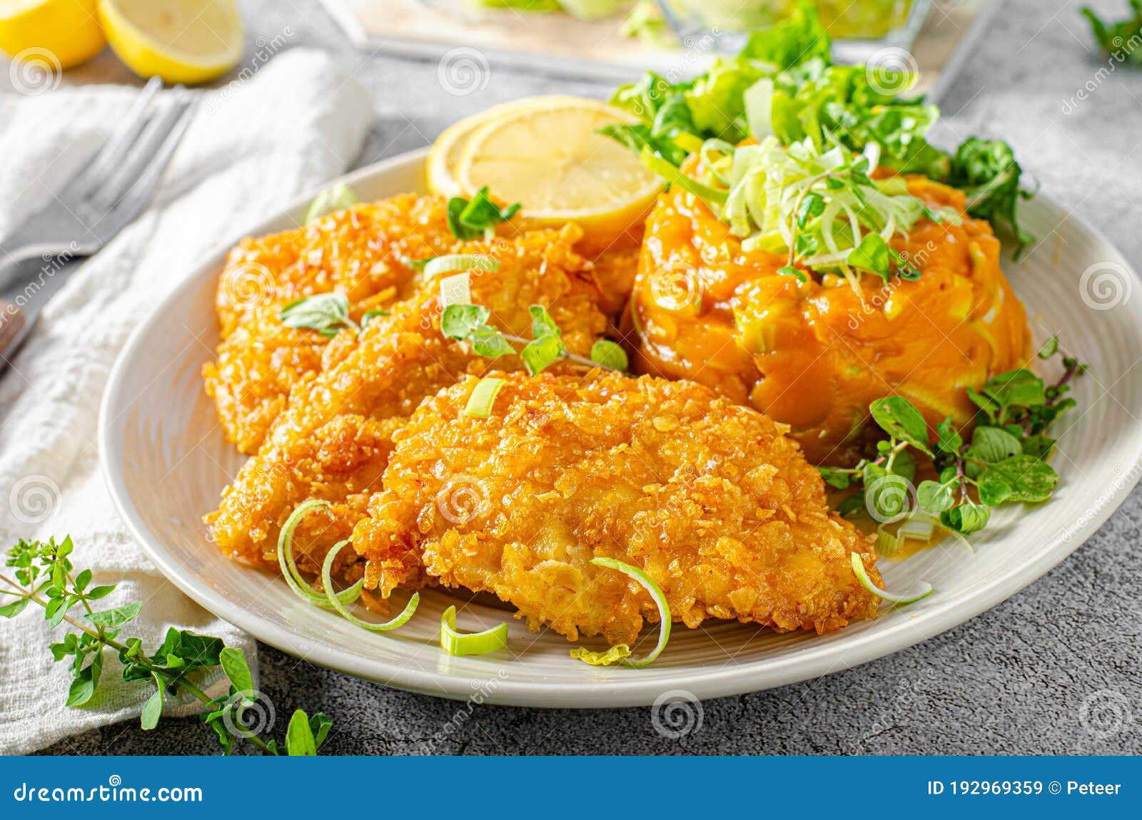 Crispy Schnitzel with Cornflakes Stock Image - Image of food, cuisine ...