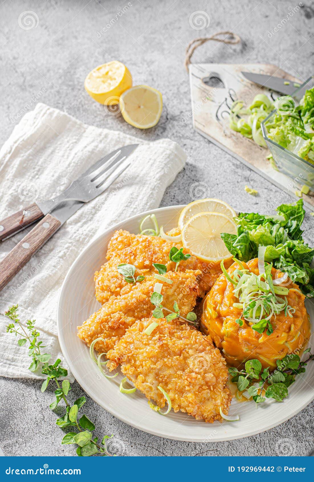 Crispy Schnitzel with Cornflakes Stock Photo - Image of chicken ...