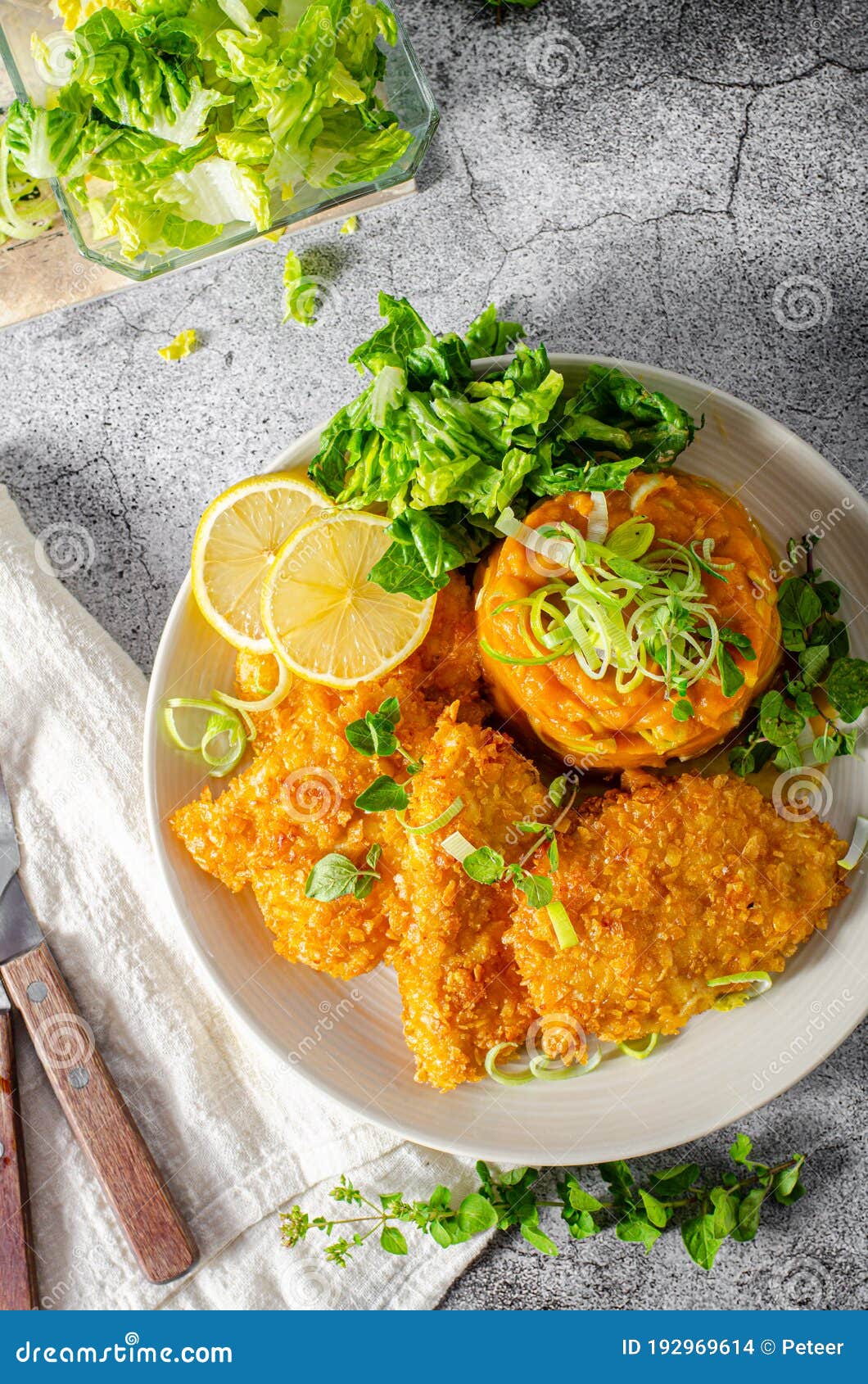 Crispy Schnitzel with Cornflakes Stock Photo - Image of fastfood, food ...