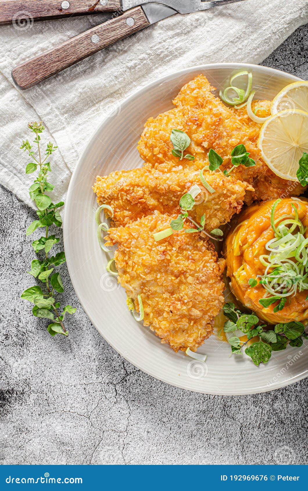 Crispy Schnitzel with Cornflakes Stock Photo - Image of brown, cuisine ...