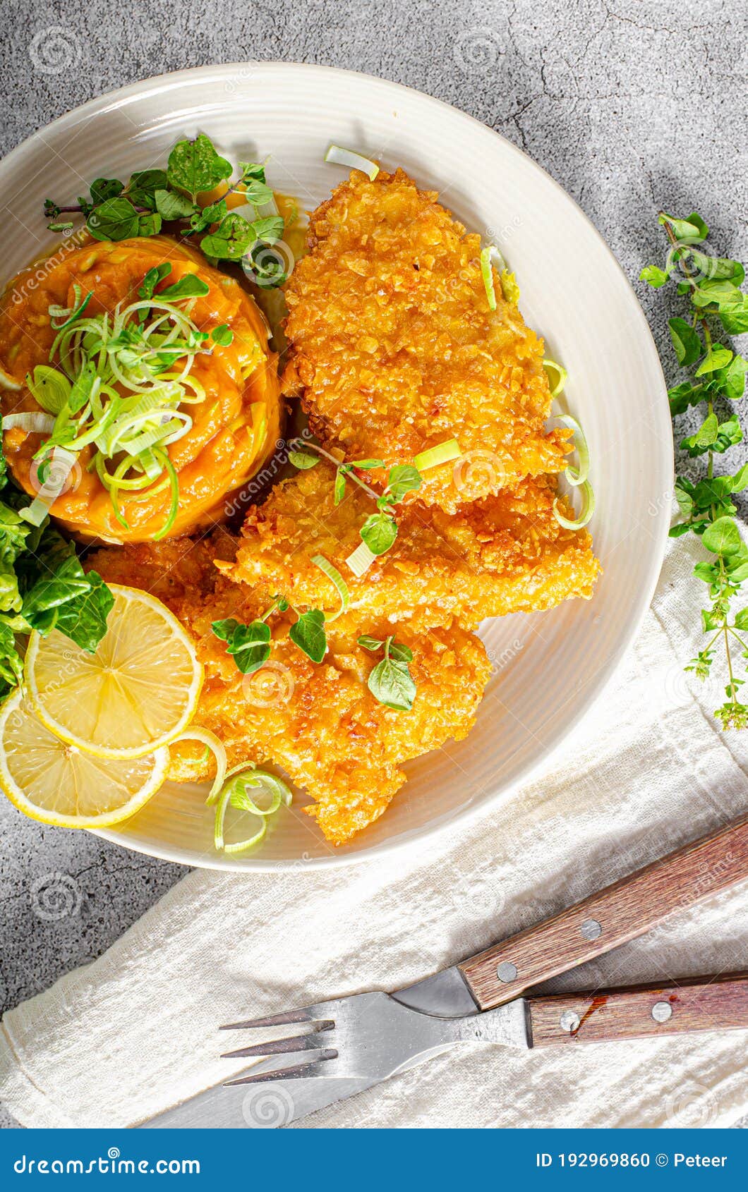 Crispy Schnitzel with Cornflakes Stock Photo - Image of gold, food ...