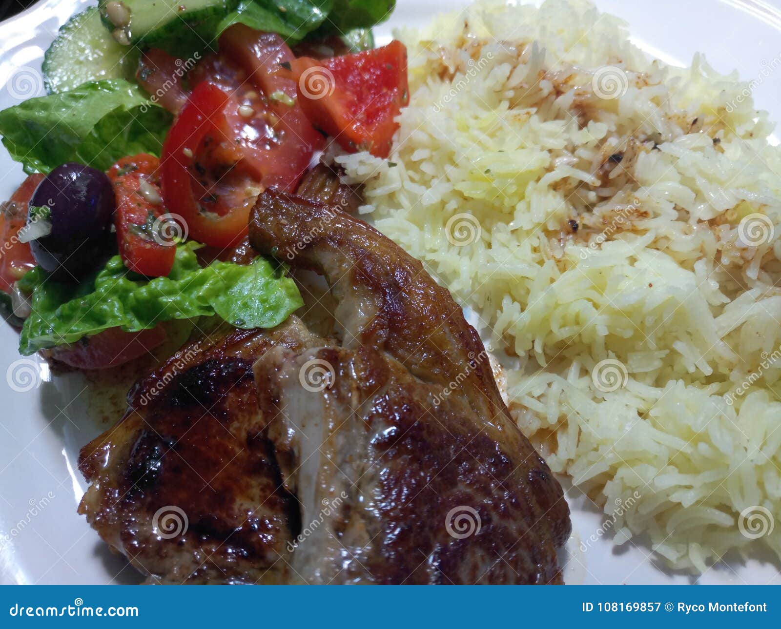 Crispy Seasoned Lamb Chops and Fluffy Rice Stock Image - Image of white ...