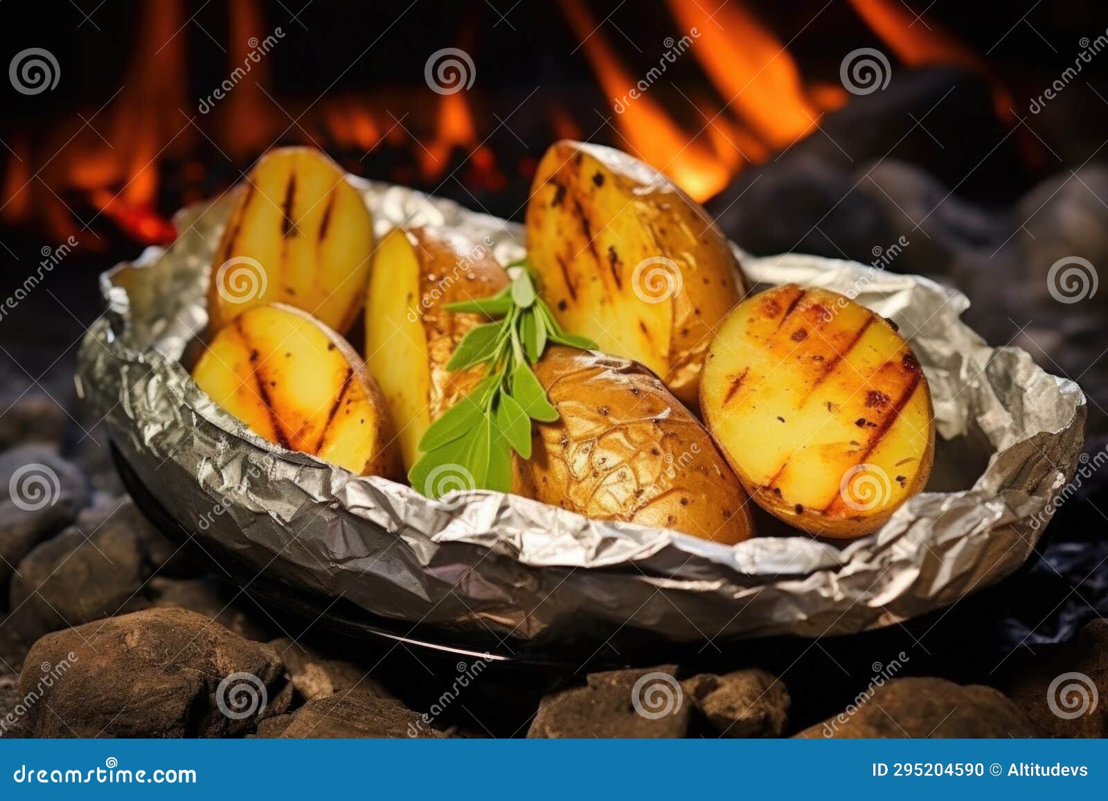 Crispy-skinned Baked Potatoes Ready on Fire-warmed Stones Stock Photo ...