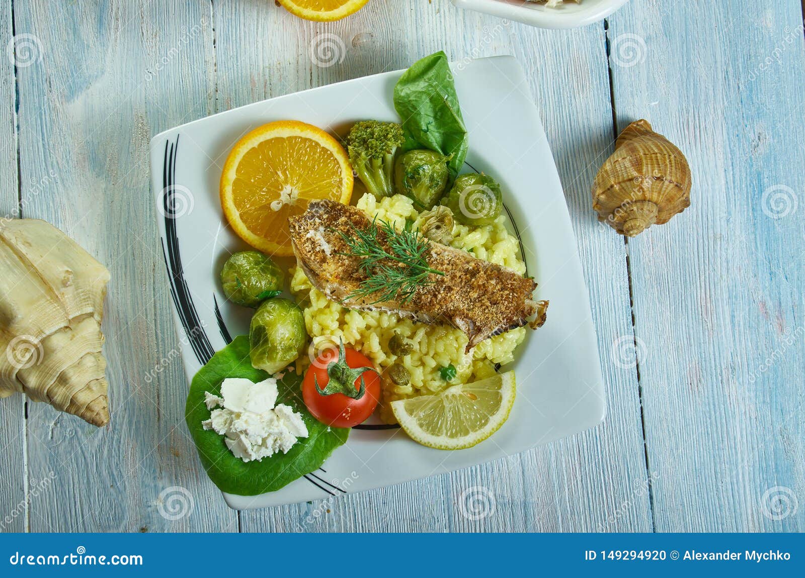 Crispy Snapper with Salsa Verde Risotto Stock Photo - Image of seafood ...