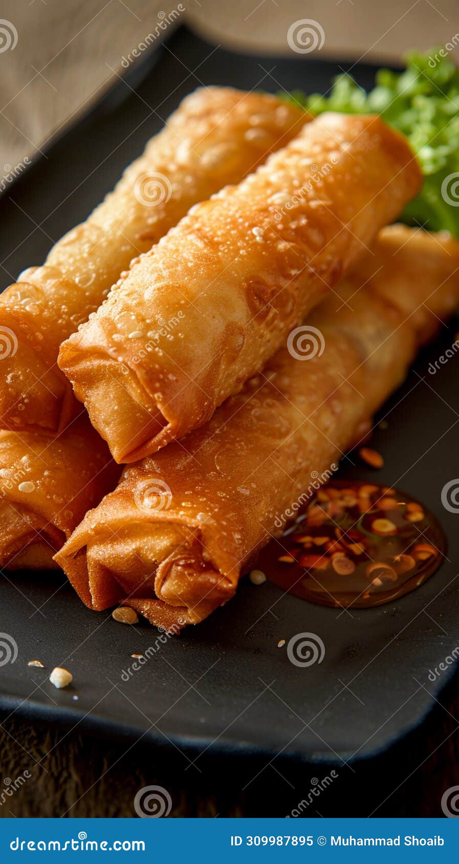 Crispy Spring Roll with Savory Sauce, Perfect Appetizer or Snack Stock ...