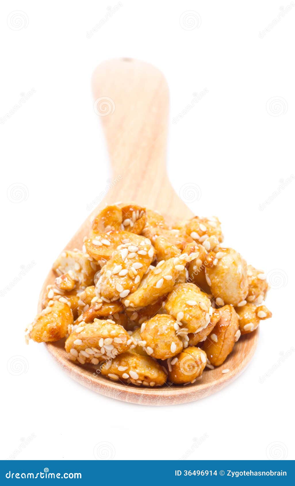 Crispy Sugared Nuts with Wooden Spoon. Stock Photo - Image of food ...