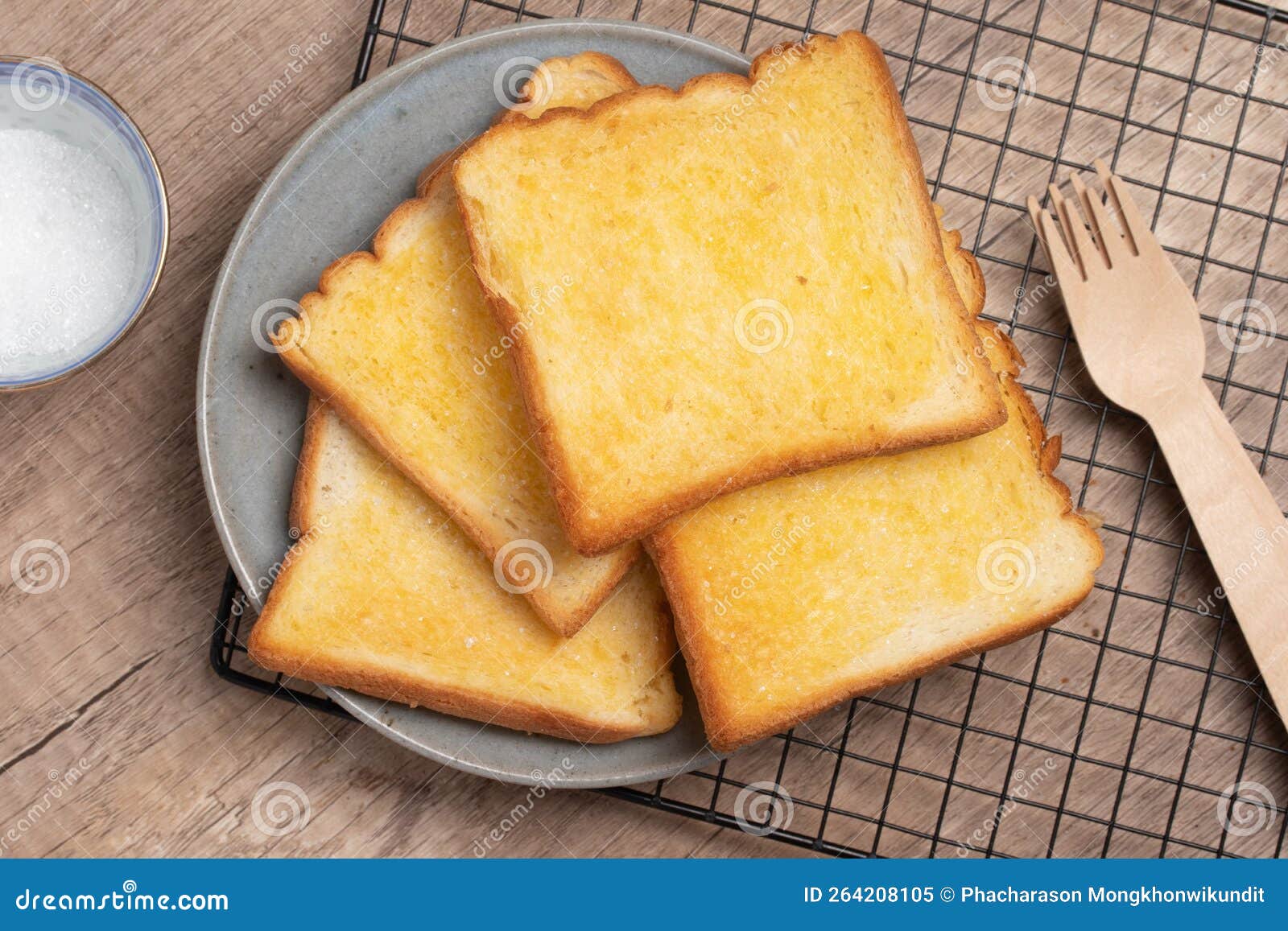 Crispy Toasted Bread with Butter and Sugar Stock Image - Image of ...