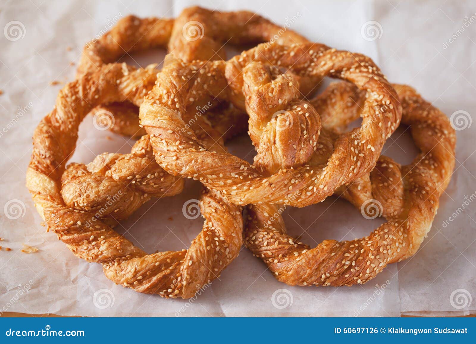 Crispy Twist Bread with Sesame Snack for Coffee Break Stock Photo ...