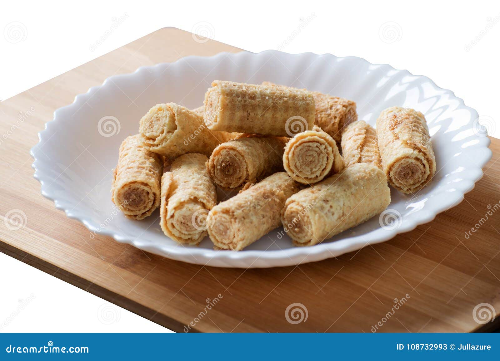Crispy Wafer Rolls Isolated on a White Background. Rolled Viennese ...