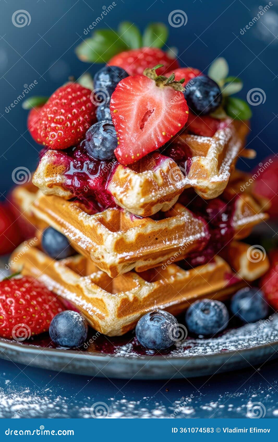 Crispy Waffle Stack with Strawberry and Blueberry Topping Stock Image ...