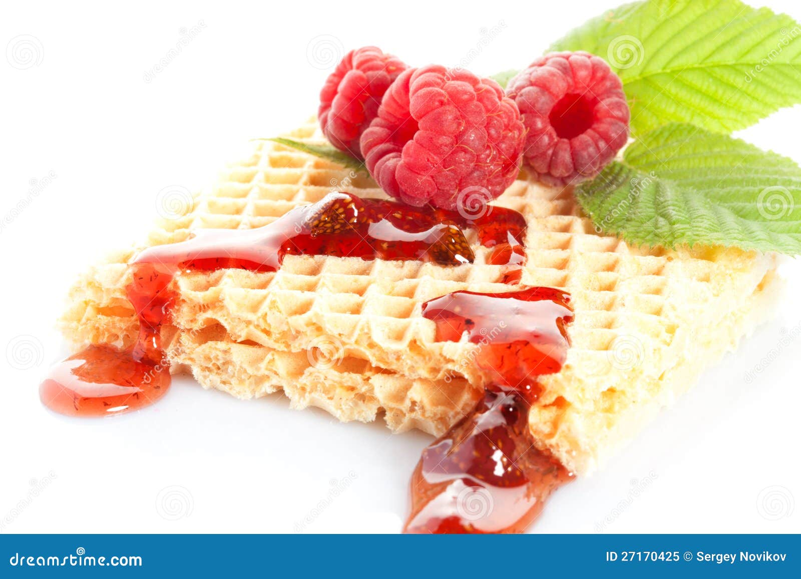 Crispy Waffles with Raspberry Jam Stock Image - Image of snack, nature ...