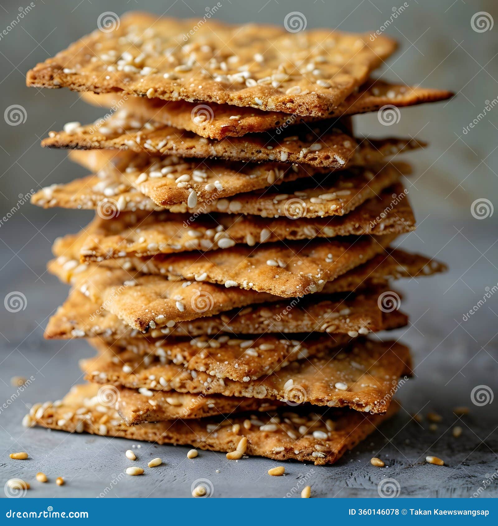 Crispy Whole-Grain Crackers with Sesame Seeds on Neutral Background ...