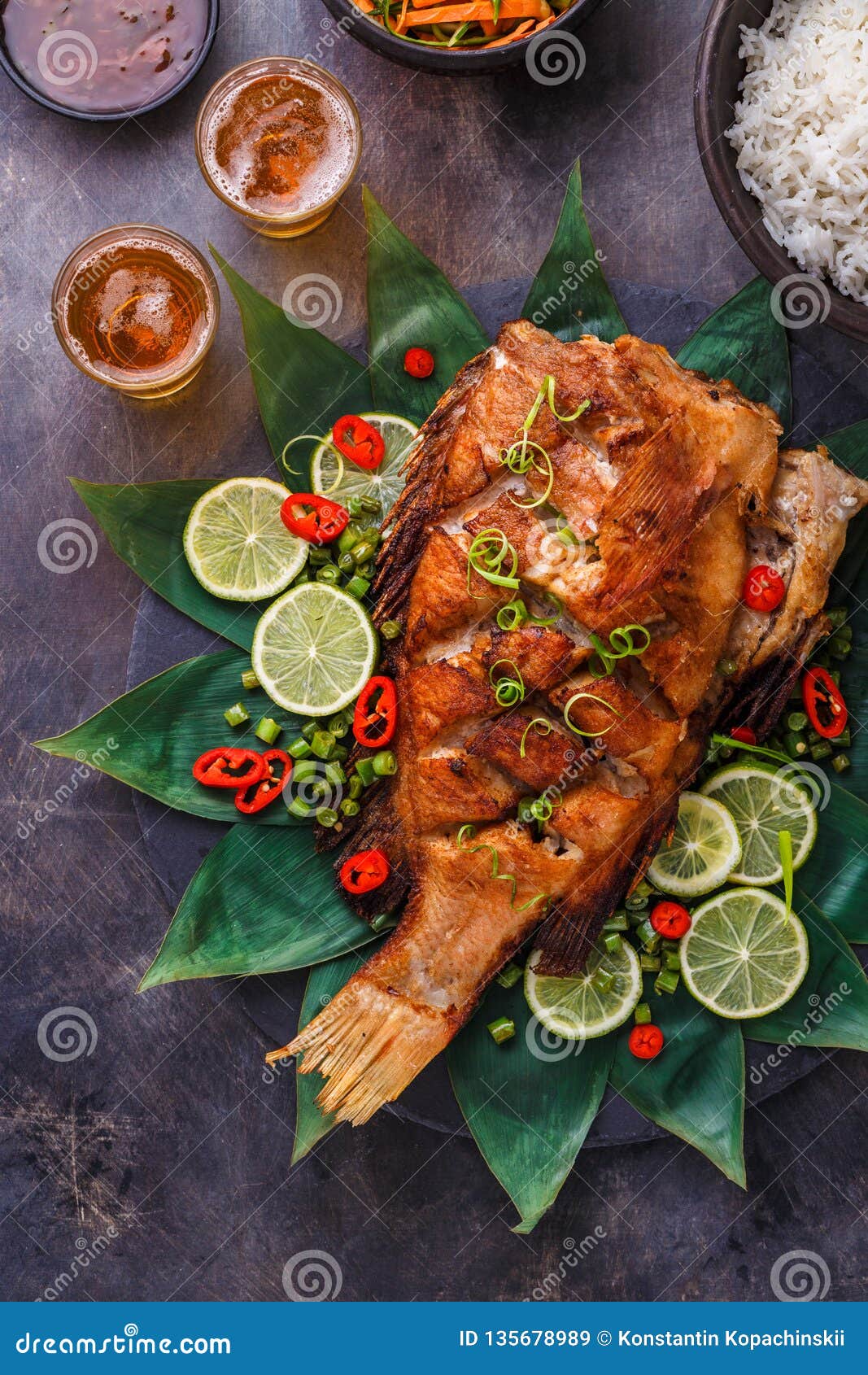 Crispy Whole Thai Fried Fish with Ginger Sauce Stock Image - Image of ...