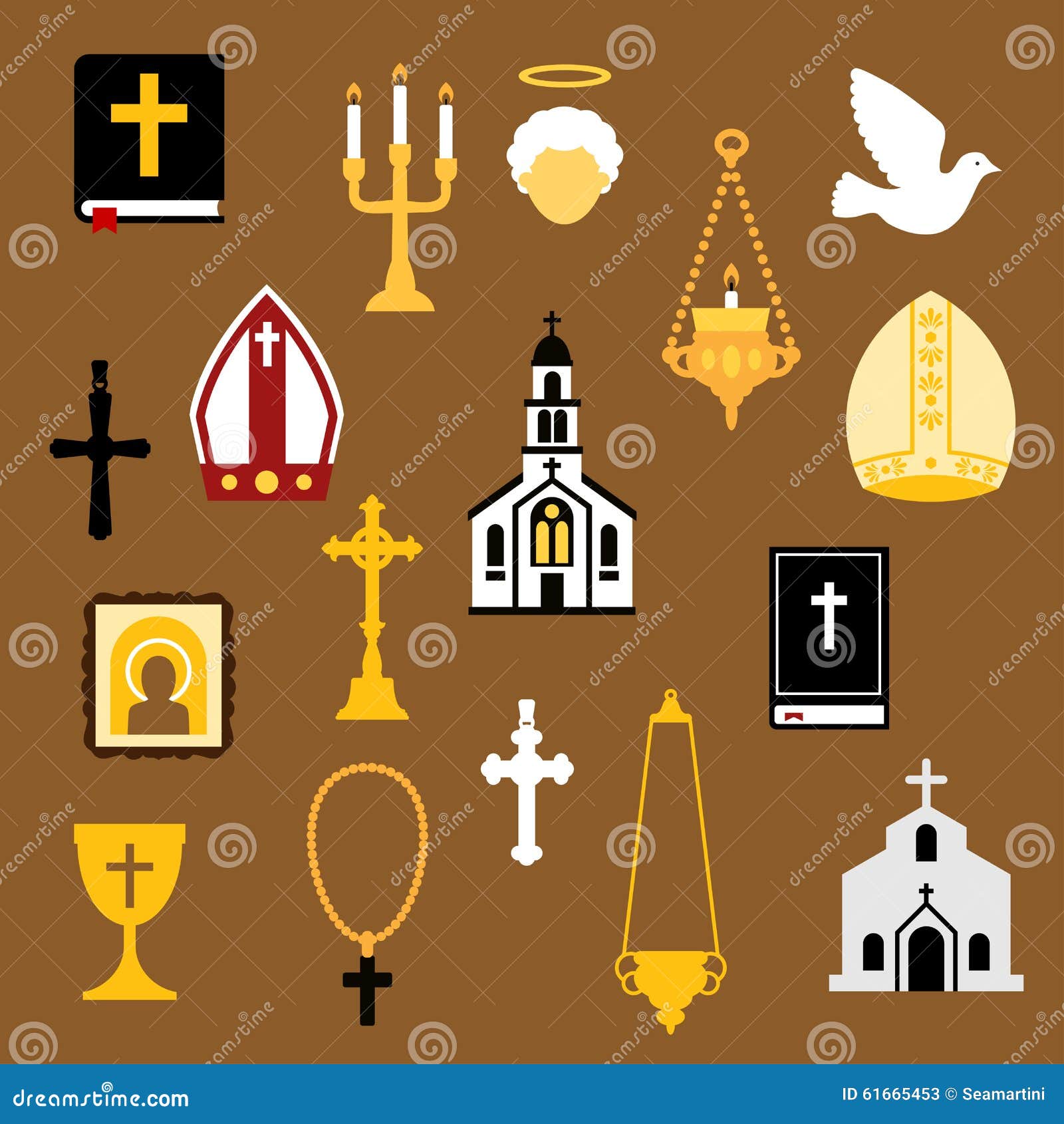 Cristiano Religioso E Iconos Planos Católicos Ilustración del Vector ...