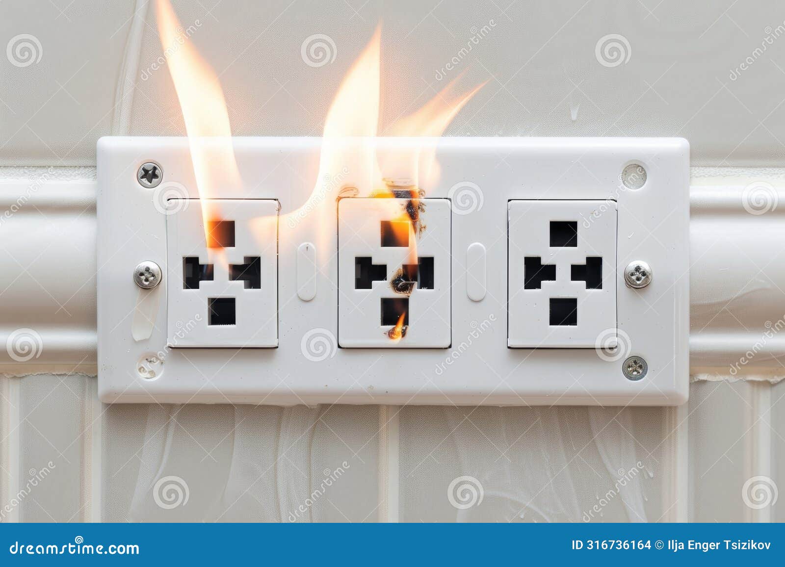 Critical Fire Hazard Wall Socket Engulfed In Electrical Flames, Posing ...