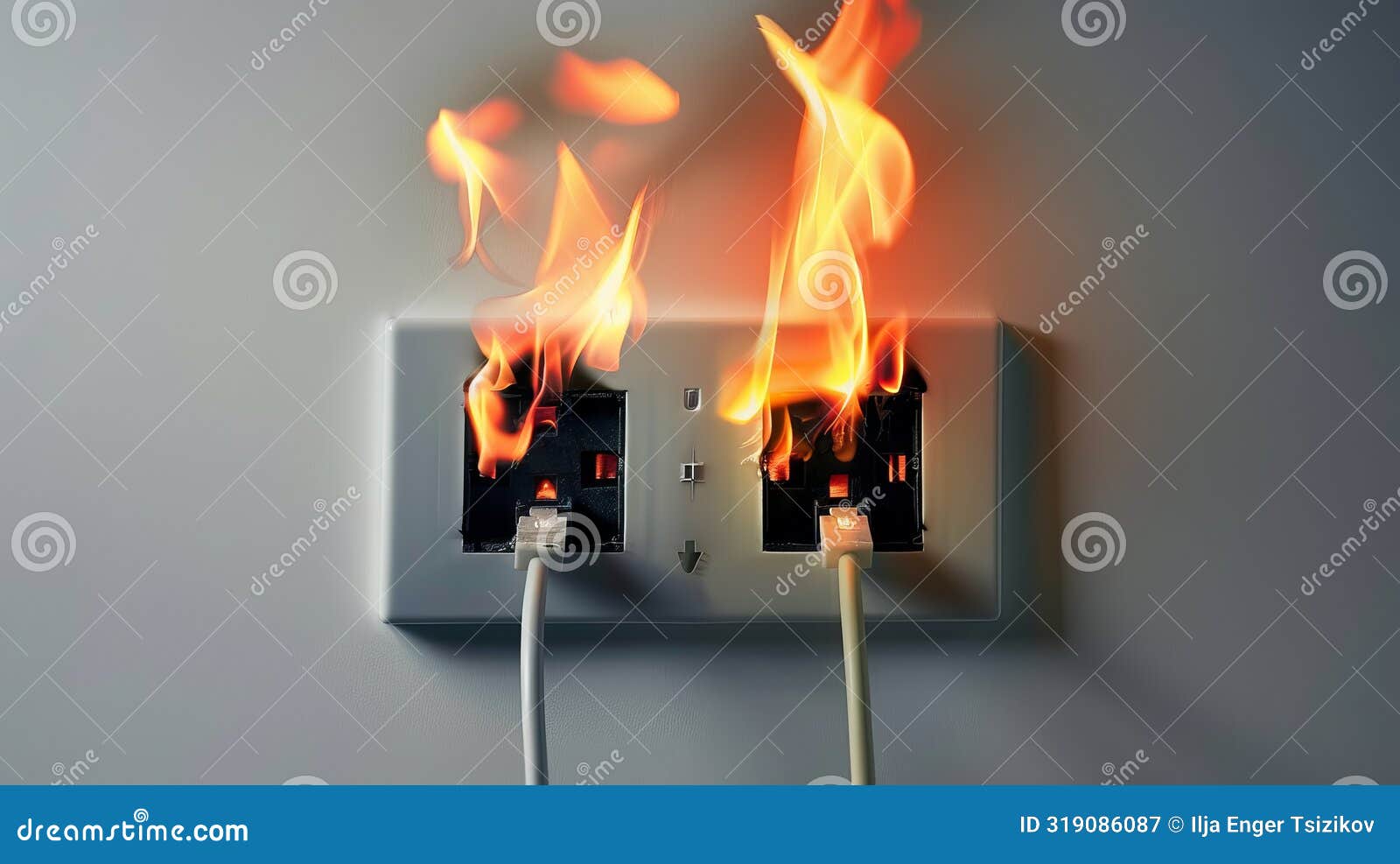 Critical Fire Hazard Wall Socket Engulfed in Electrical Flames, Posing ...