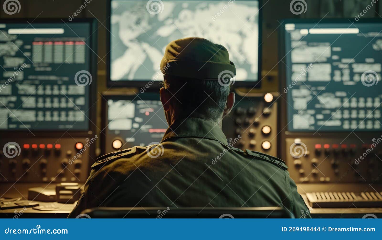 Critical Operations, Soldier Working at a Control Panel in the War Room ...