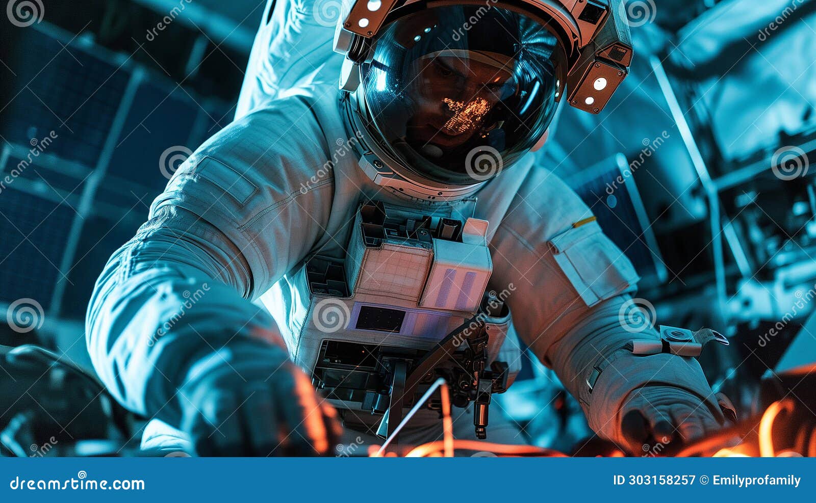 Critical Spacecraft Repair in Boundless Realm of Space, Blue Light ...