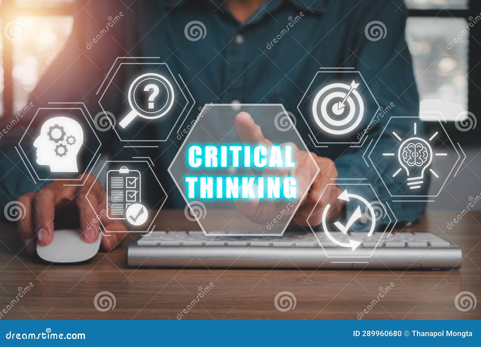 Businessman Working on Computer with Critical Thinking Icon on Virtual ...