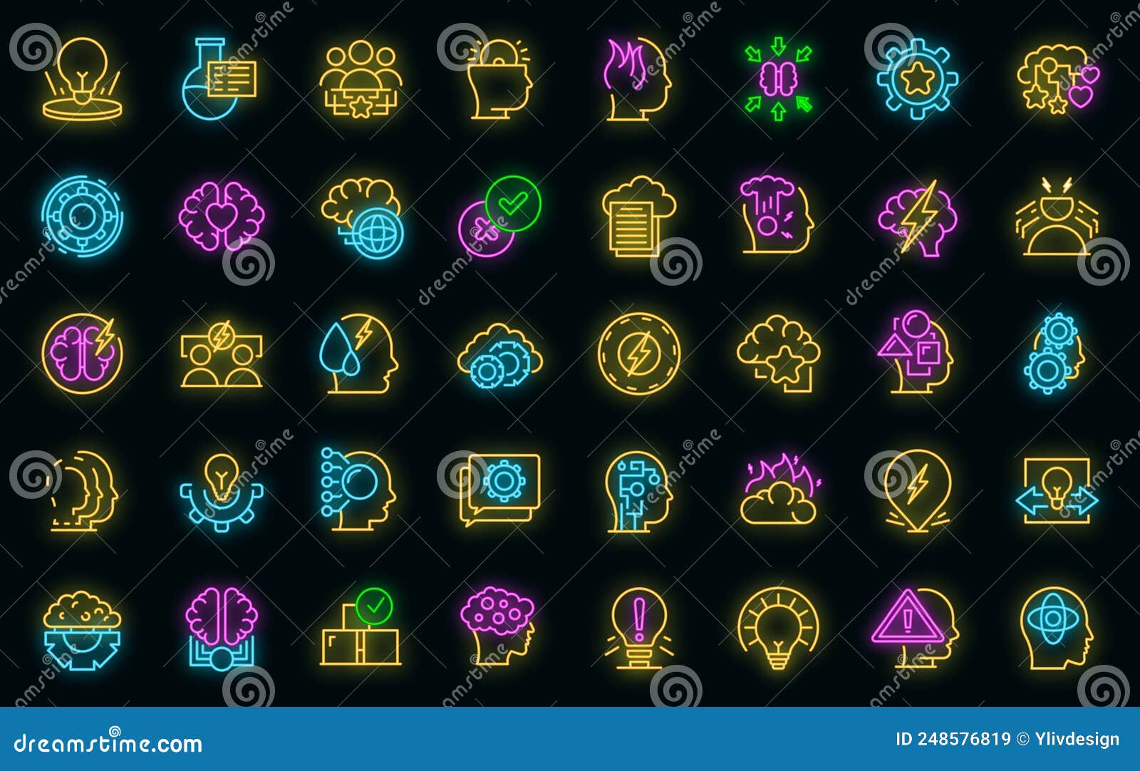 Critical Thinking Icons Set Outline Vector. Think Brain Vector Neon ...
