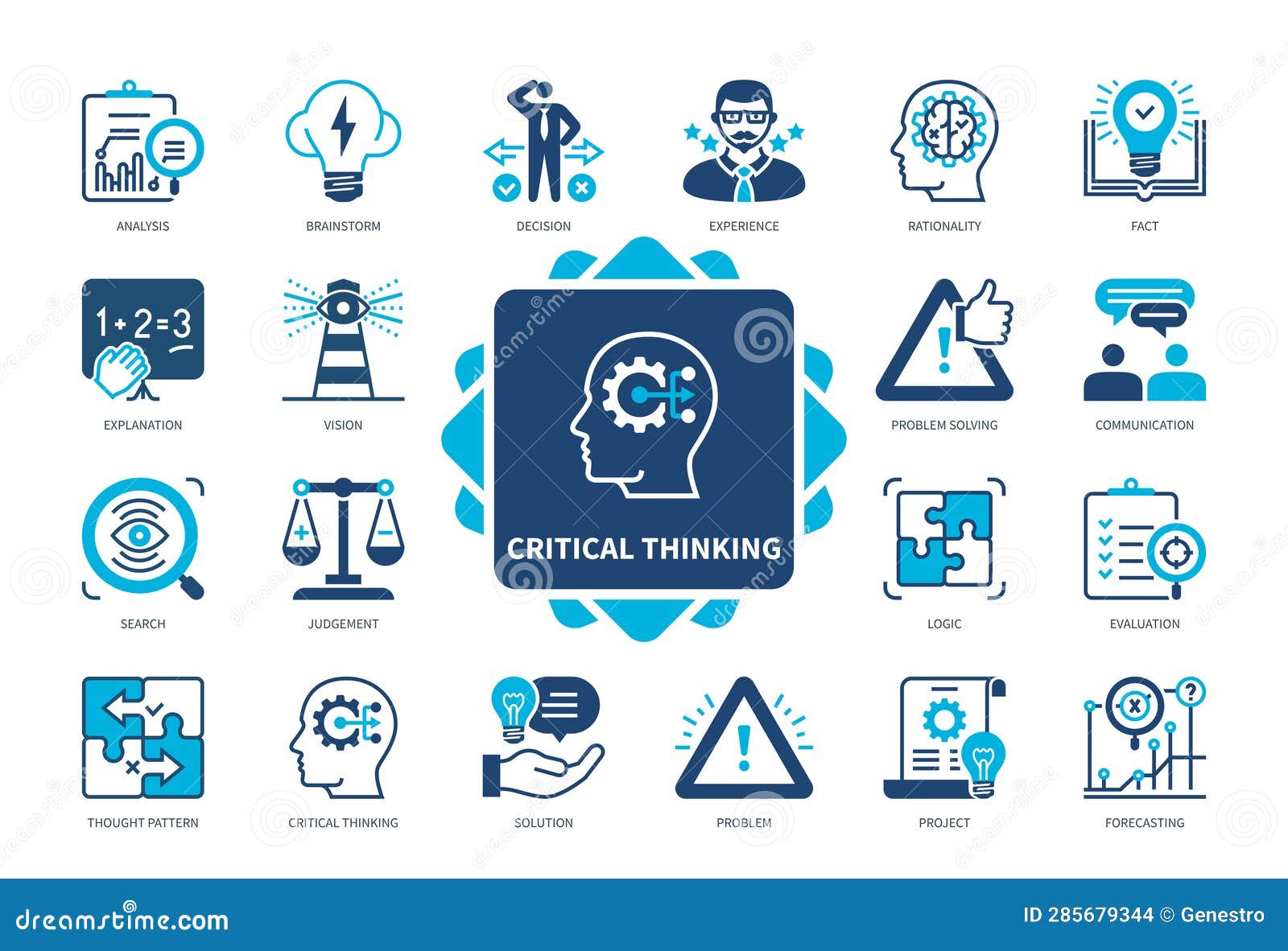 Critical Thinking Solid Icon Set Stock Illustration - Illustration of ...