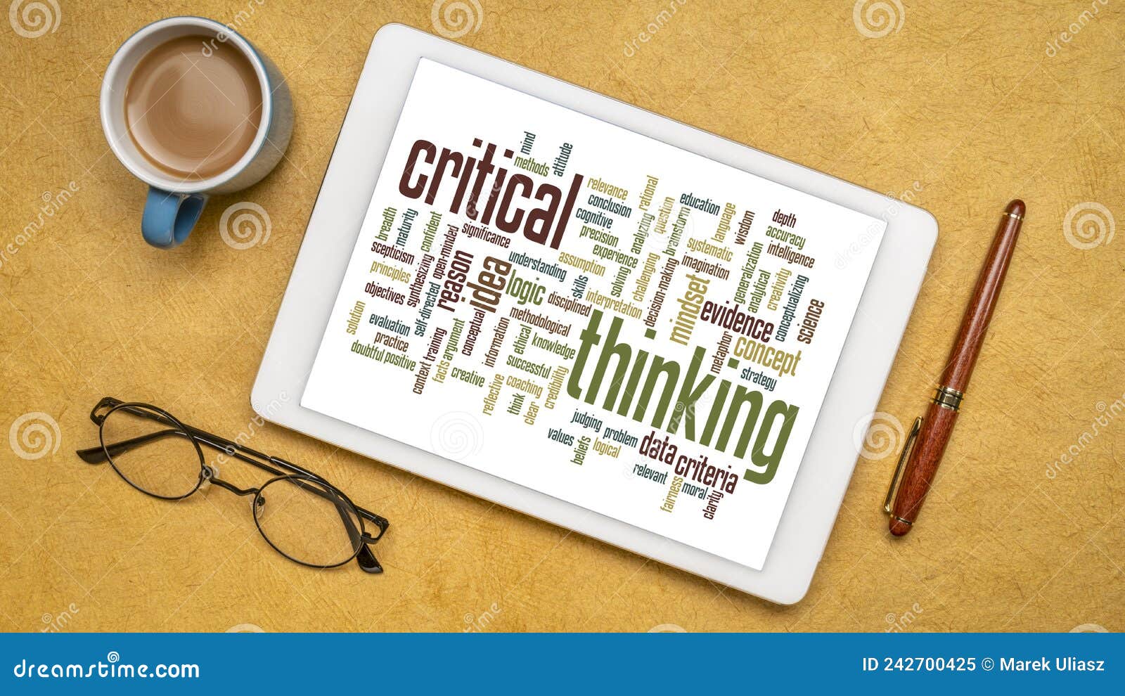 Critical Thinking Word Cloud on Tablet Stock Illustration ...