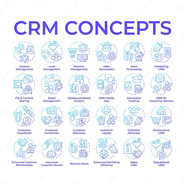 CRM Blue Gradient Concept Icons Stock Illustration - Illustration of vector, software: 335025121