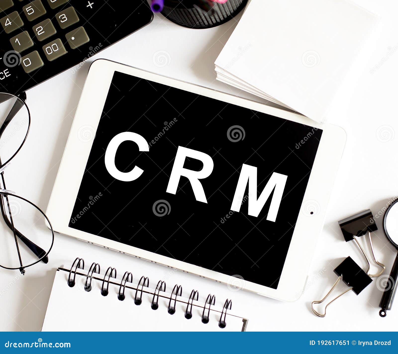 CRM Business Concept with Office Tools on White Background Stock Image ...