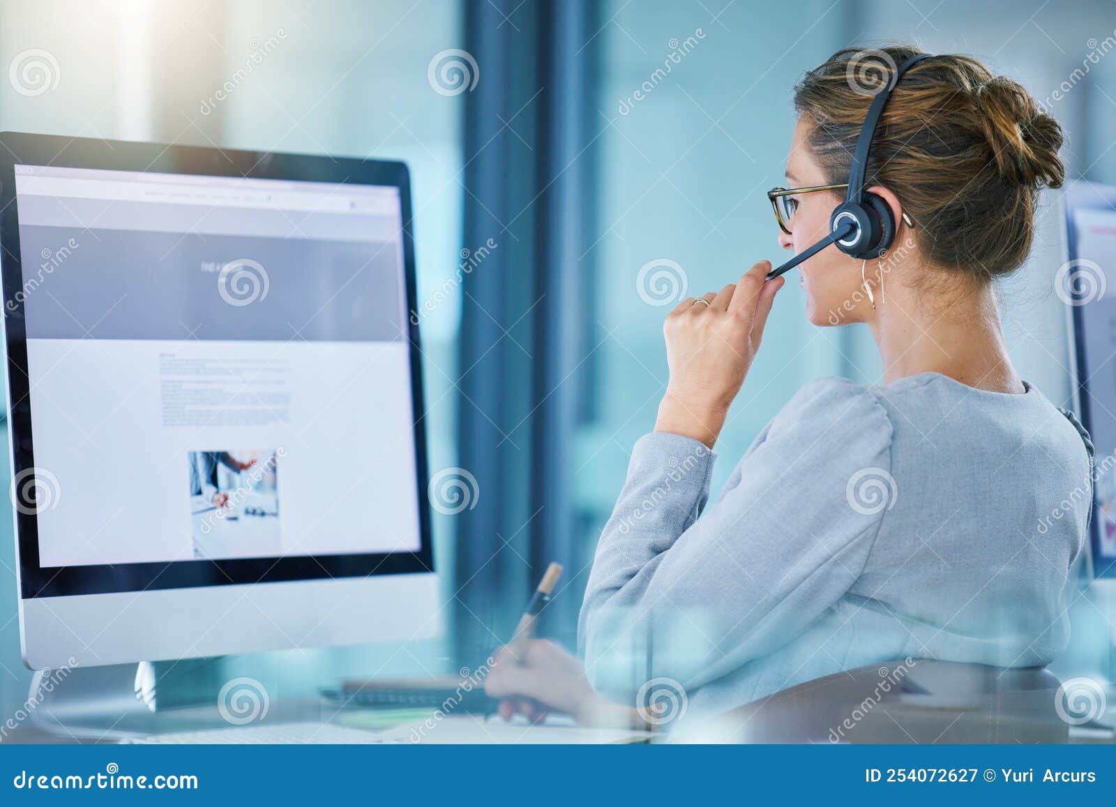 CRM Call Center Agent Talking Using Wireless Headset, Consulting Client ...