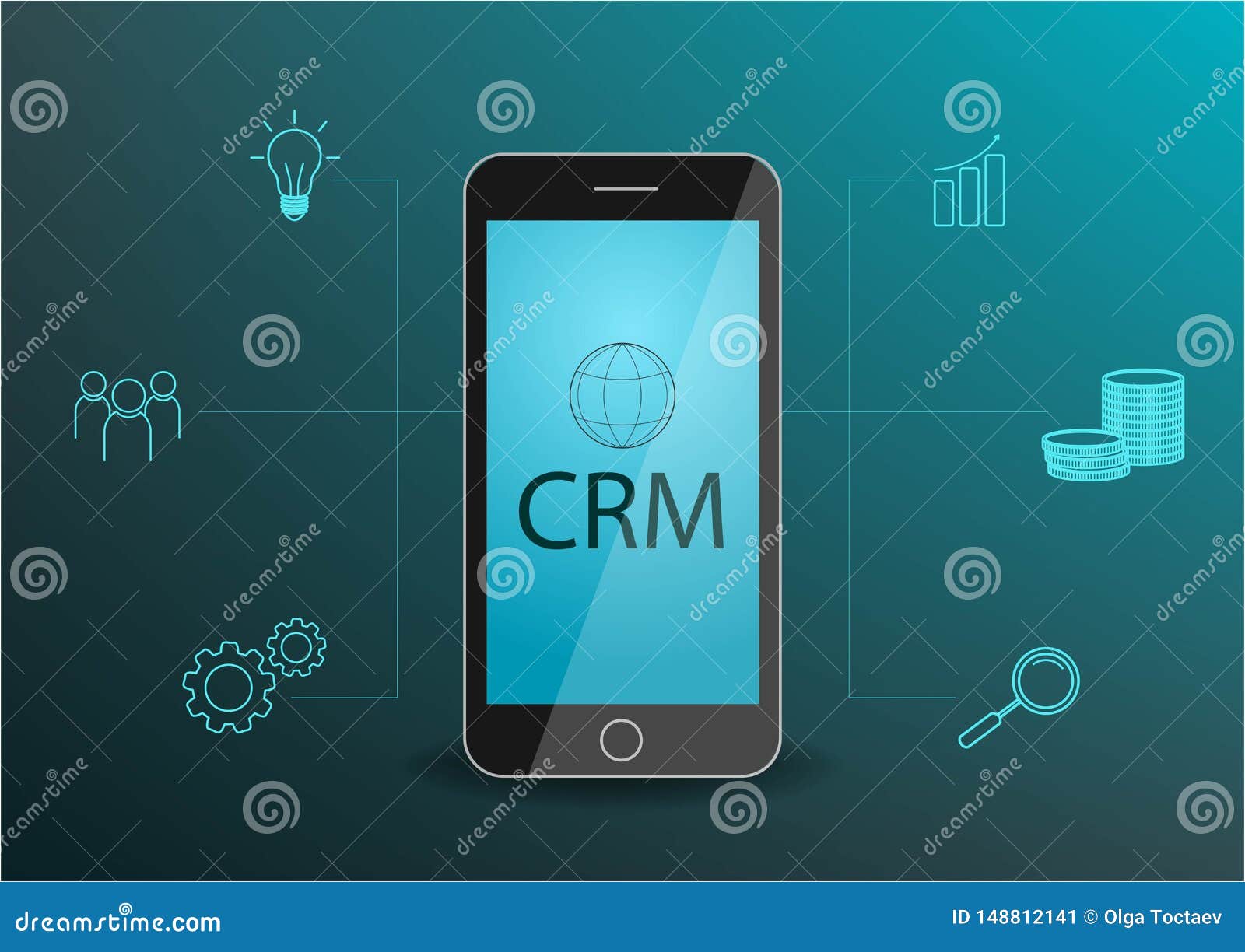 CRM Concept Design with Vector Elements. Flat Icons of Accounting ...