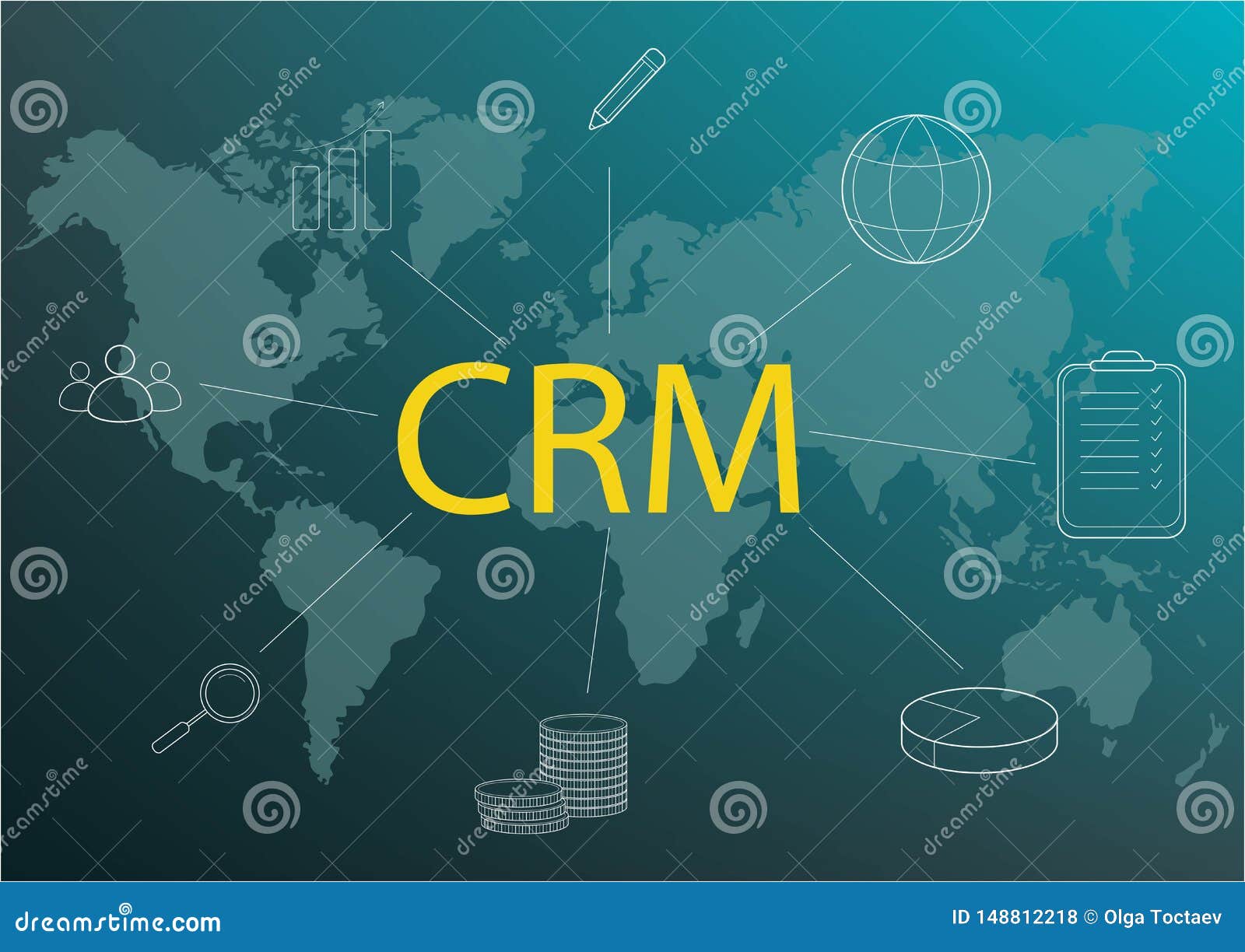 CRM Concept Design with Vector Elements. Flat Icons of Accounting ...