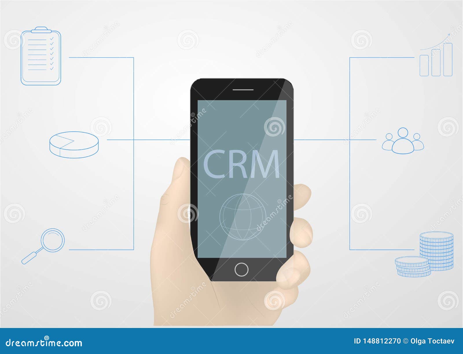 CRM Concept Design with Vector Elements. Flat Icons of Accounting ...