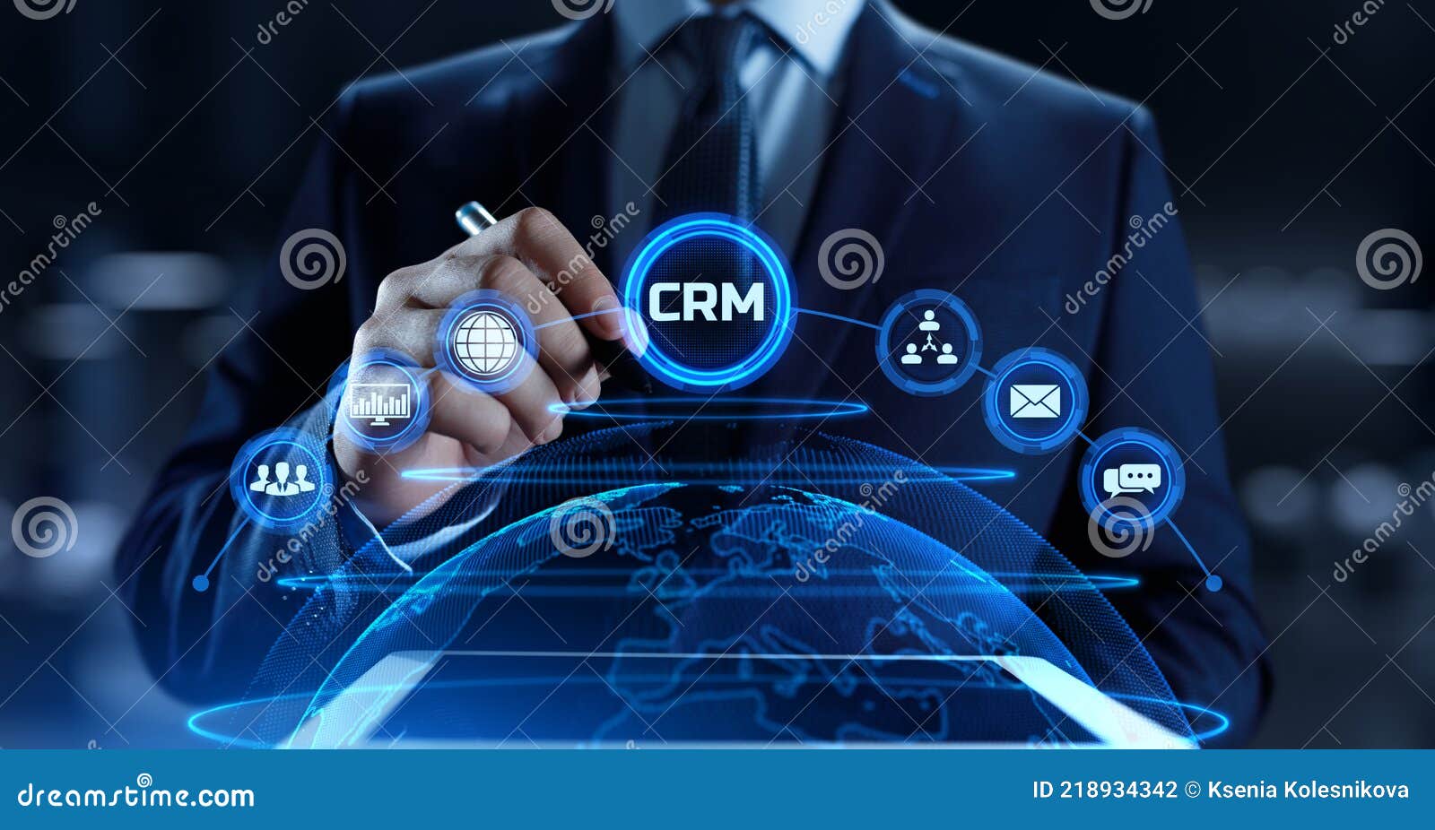 CRM Customer Relationship Management Concept. Businessman Pressing ...